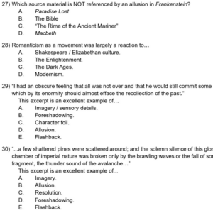 unit test for mary shelley's frankenstein (4 exam banks)