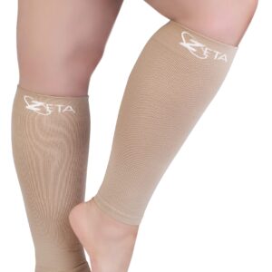 Zeta Wear Plus Size Leg Sleeve Support Socks - The Wide Calf Compression Sleeve Women Love for Its Amazing Fit, Cotton-Rich Comfort, Graduated Compression & Soothing Relief, 1 Pair, Size 2XL, Nude