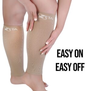 Zeta Wear Plus Size Leg Sleeve Support Socks - The Wide Calf Compression Sleeve Women Love for Its Amazing Fit, Cotton-Rich Comfort, Graduated Compression & Soothing Relief, 1 Pair, Size 2XL, Nude