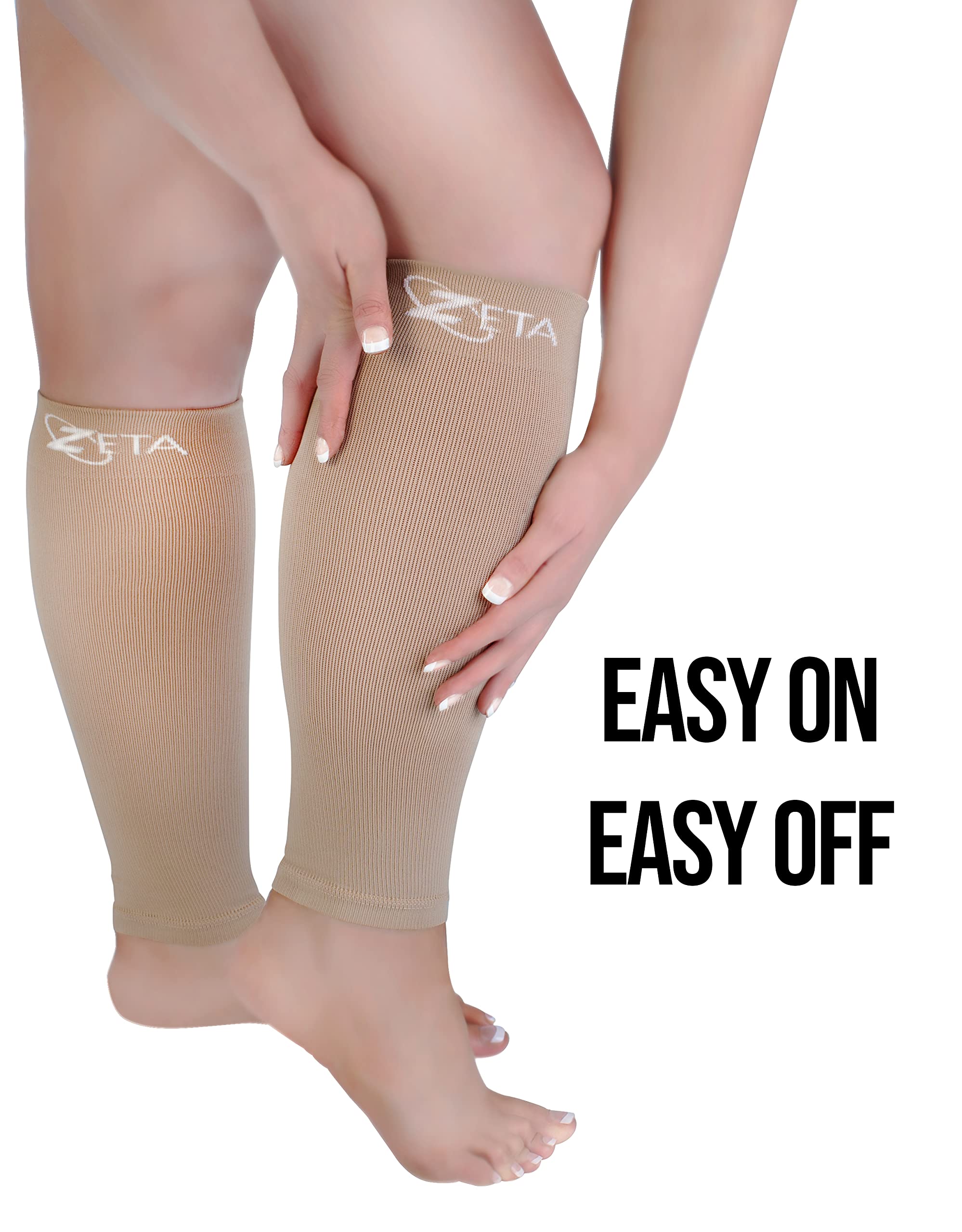 Zeta Wear Plus Size Leg Sleeve Support Socks - The Wide Calf Compression Sleeve Women Love for Its Amazing Fit, Cotton-Rich Comfort, Graduated Compression & Soothing Relief, 1 Pair, Size 2XL, Nude