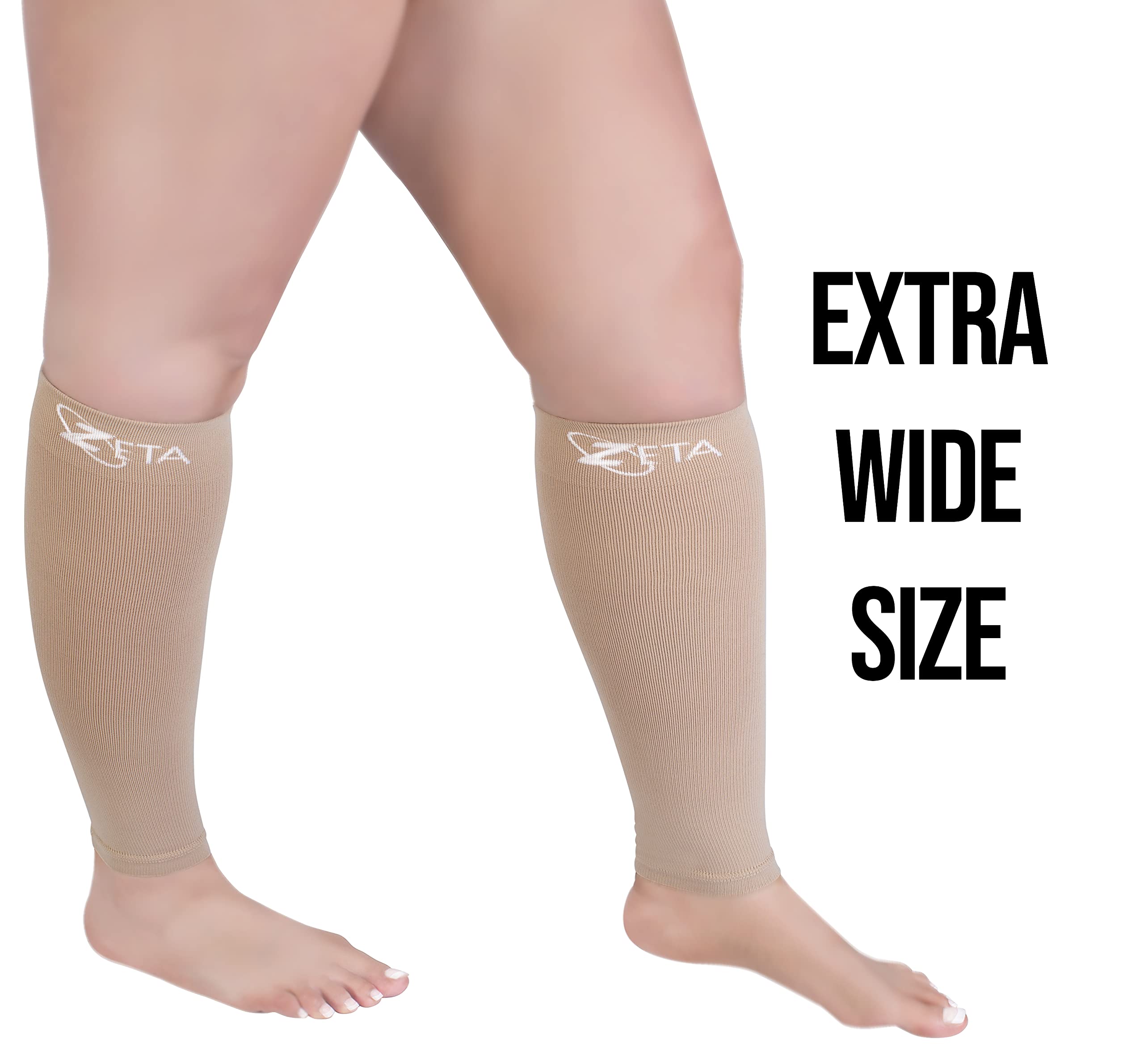 Zeta Wear Plus Size Leg Sleeve Support Socks - The Wide Calf Compression Sleeve Women Love for Its Amazing Fit, Cotton-Rich Comfort, Graduated Compression & Soothing Relief, 1 Pair, Size 2XL, Nude