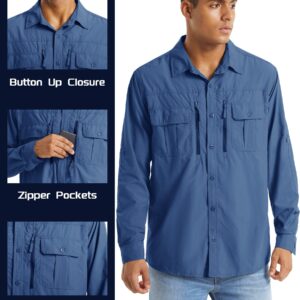 TACVASEN Men's Tactical Shirts Quick Dry UV Protection Long Sleeve Hiking Fishing Button Shirts Royal Blue, L