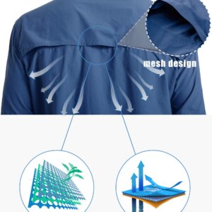 TACVASEN Men's Tactical Shirts Quick Dry UV Protection Long Sleeve Hiking Fishing Button Shirts Royal Blue, L