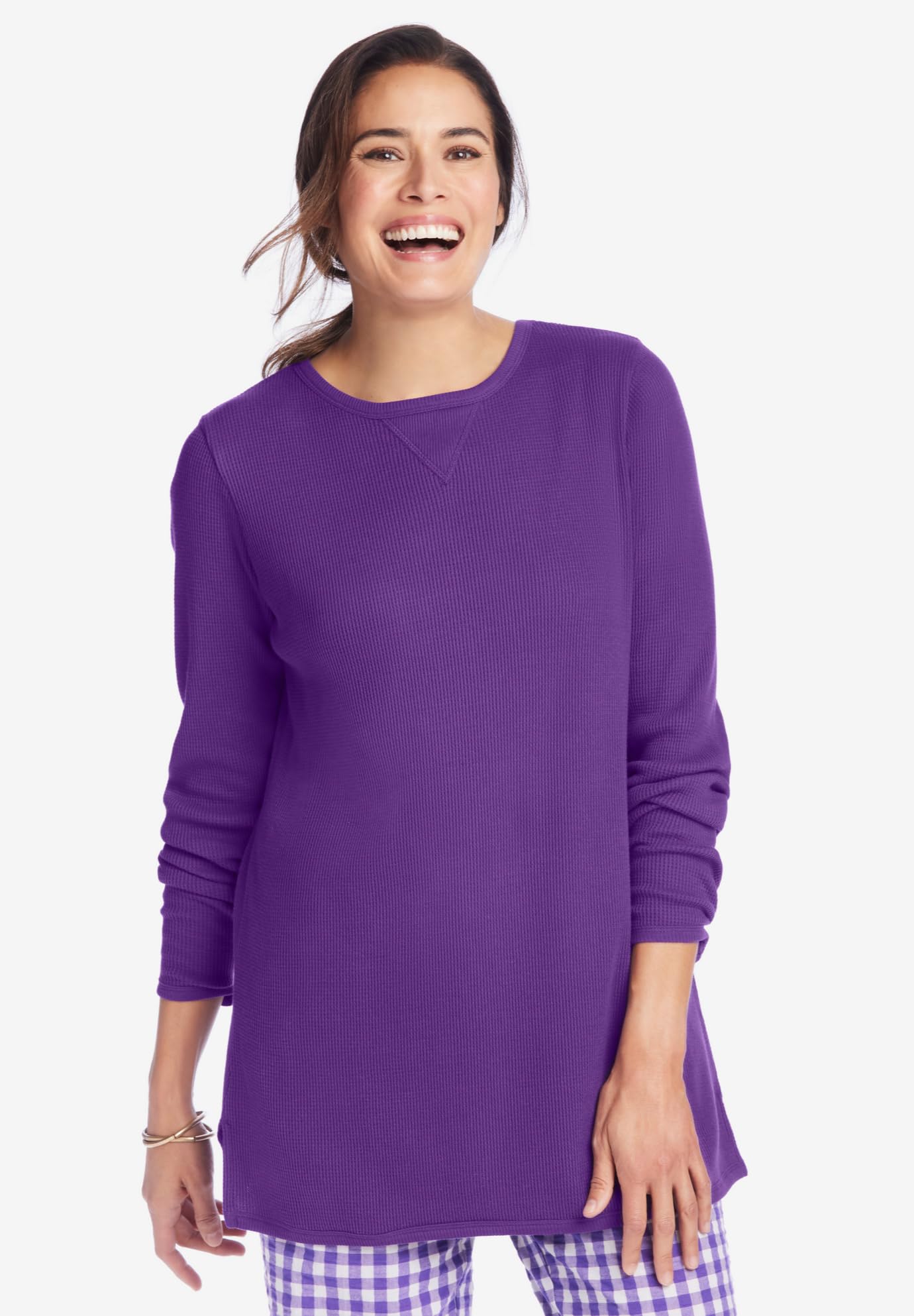 Woman Within Women's Plus Size Thermal Sweatshirt - 3X, Bright Cobalt