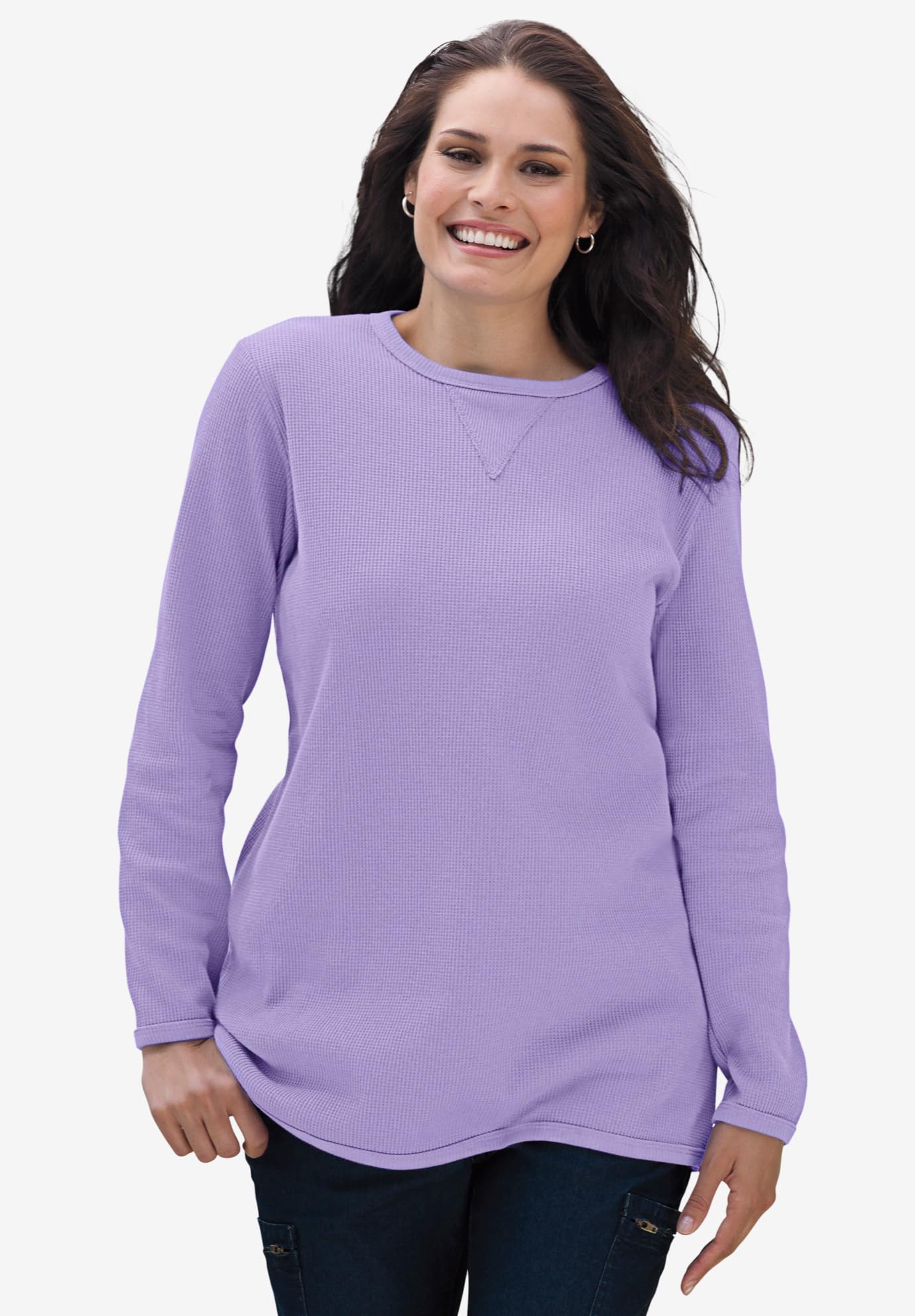 Woman Within Women's Plus Size Thermal Sweatshirt - 3X, Bright Cobalt