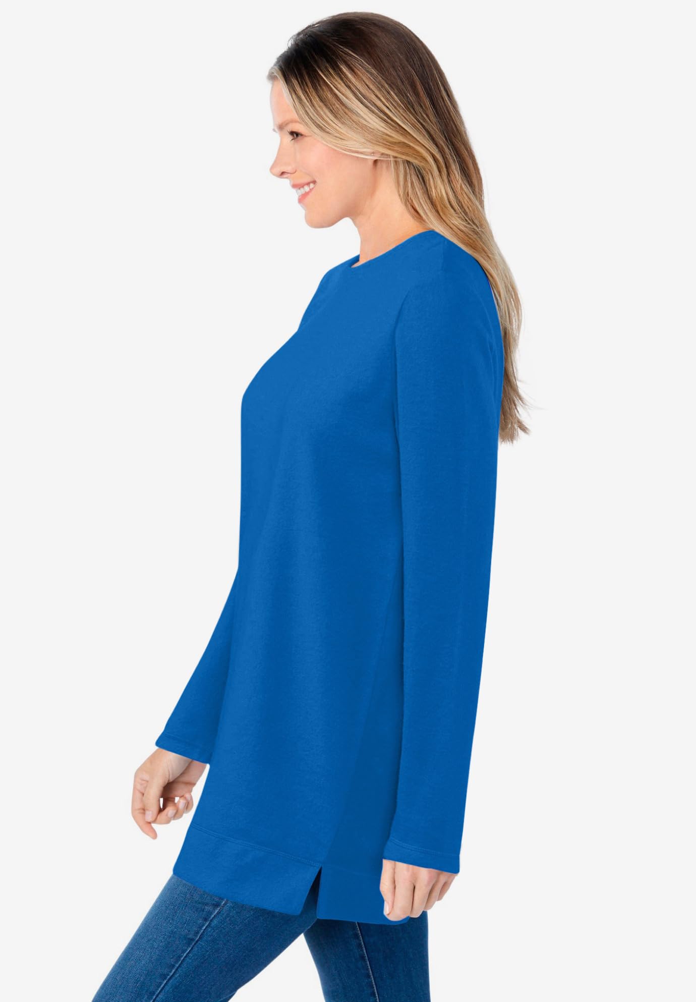 Woman Within Women's Plus Size Thermal Sweatshirt - 3X, Bright Cobalt