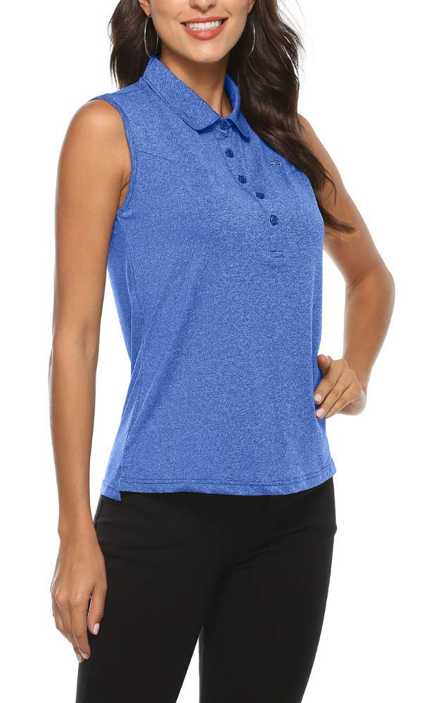 AIRIKE Golf Polo Shirts for Women Sleeveless Summer Sports Athletic Fashionable Workwear-Quick Dry Womens Tank Tops B-Blue