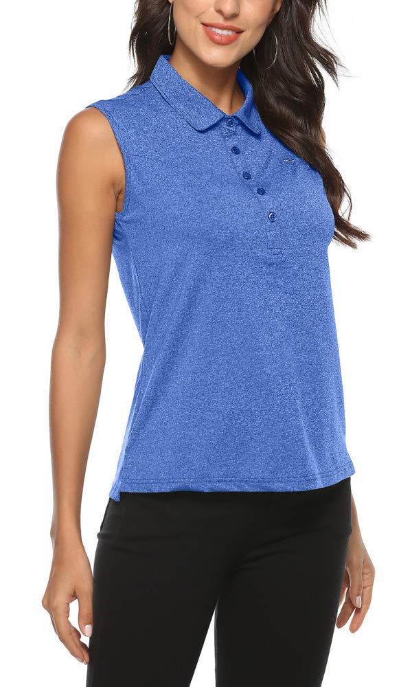 AIRIKE Golf Polo Shirts for Women Sleeveless Summer Sports Athletic Fashionable Workwear-Quick Dry Womens Tank Tops B-Blue