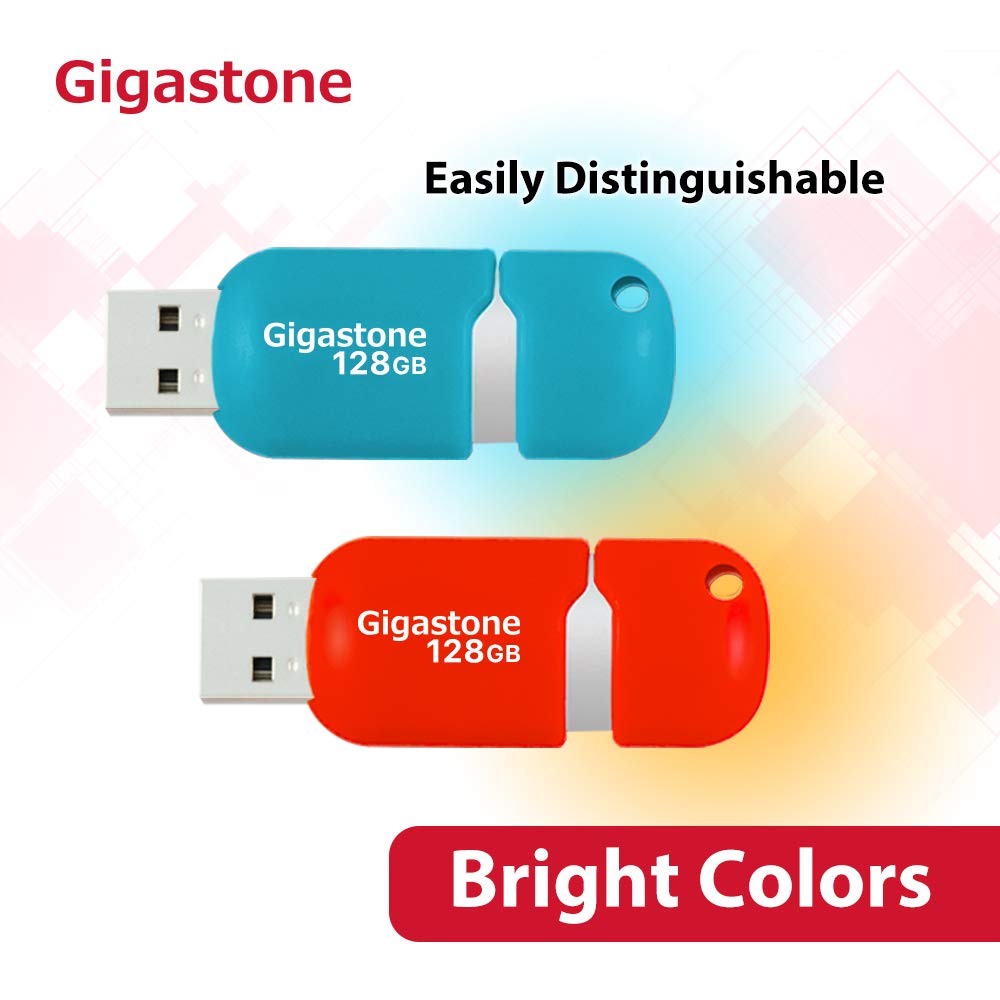 [Gigastone] V10 128GB 5-Pack USB 2.0 Flash Drive Thumb Drive Memory Stick Pen Drive Retractable Design (Multi Color)