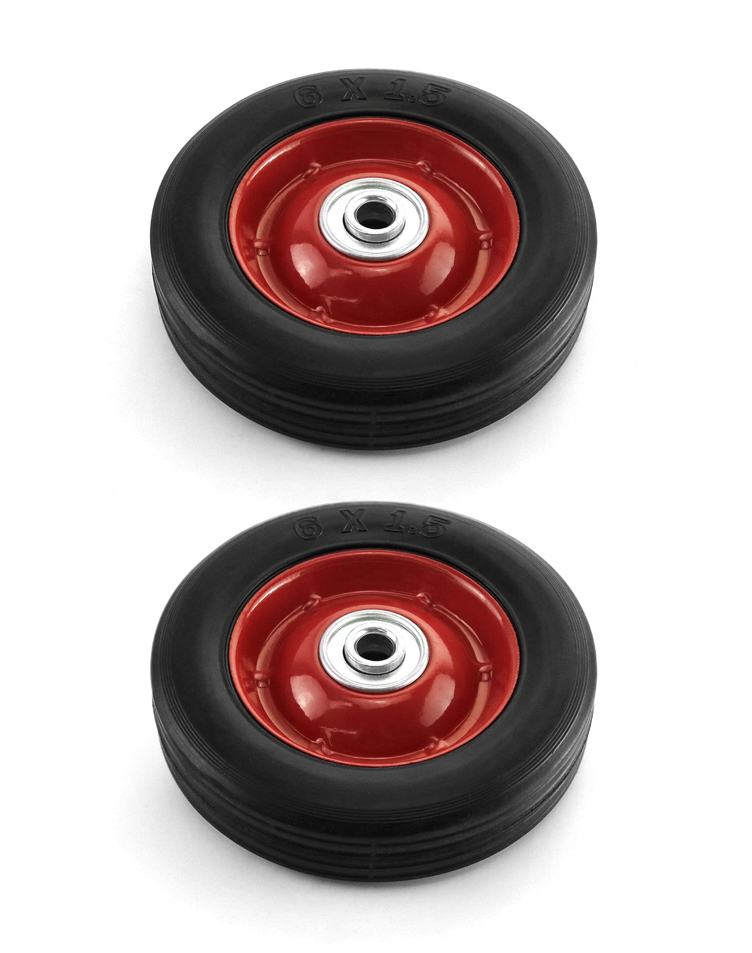 QWORK 2 Pack 6" x 1.5",1/2" Axle, Premium Rubber Wheel with Ball Bearing, Hand Truck Wheel, Capacity up to 132 lbs