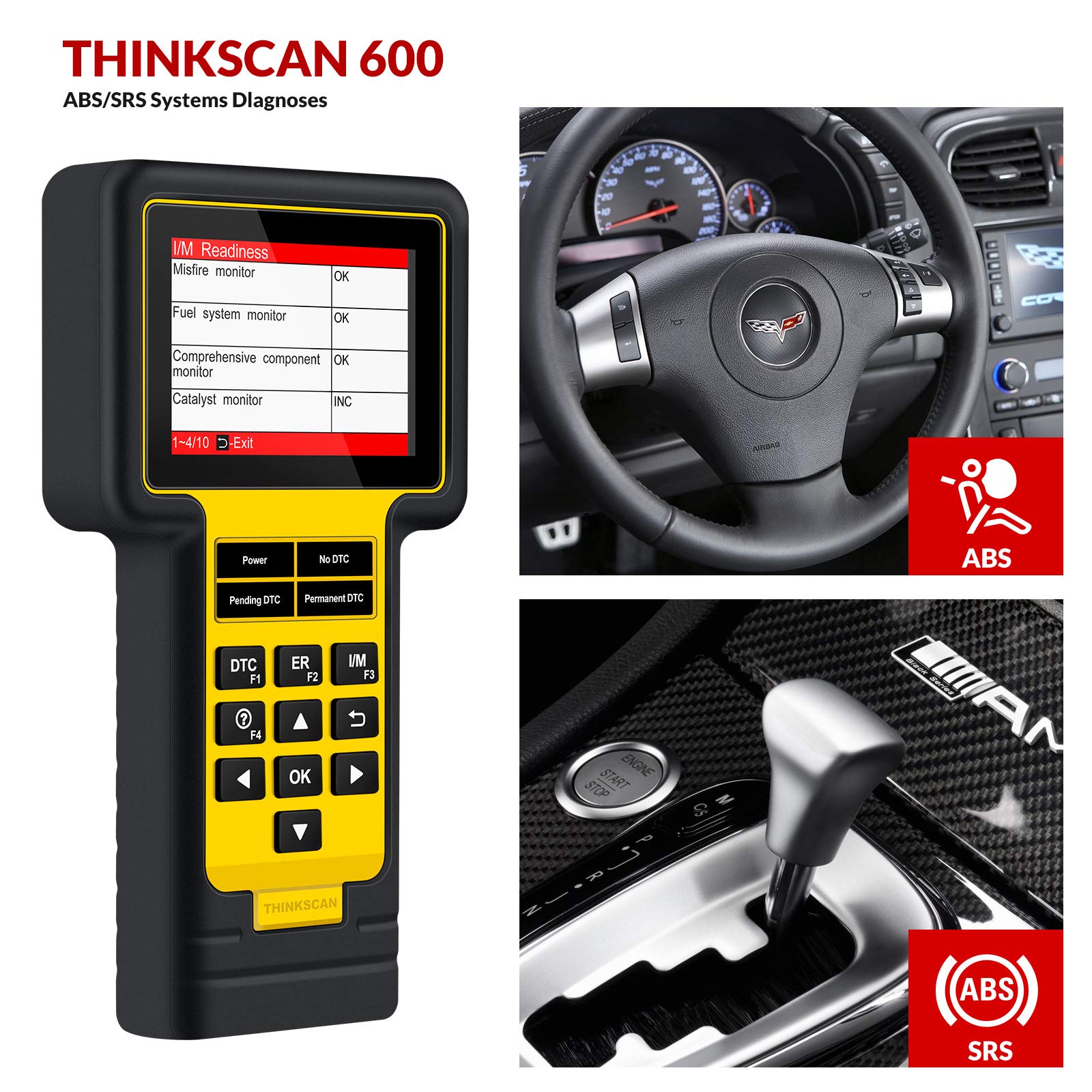 thinkcar Scan Tool TS600 OBD2 Scanner - ABS SRS Automotive Car Code Reader with Oil/EPB/TPMS Reset Service Car Diagnostic Tool, Turn Off Check Engine ABS SRS Warning Light