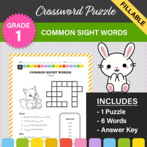 common sight words crossword puzzle #1 (1st grade)