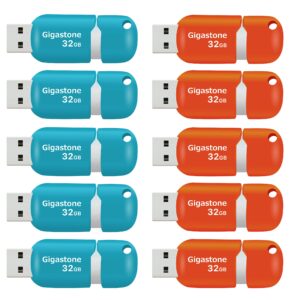 gigastone v10 16gb 10-pack usb 2.0 flash drive thumb drive memory stick pen drive capless retractable design (blue&orange)