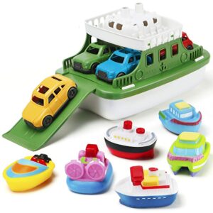 bath boat toy,11 piece bath boat toy with 4 mini cars and 6 boat squirters,floating boat toys for bathtub bathroom pool beach for toddlers boys girls kids