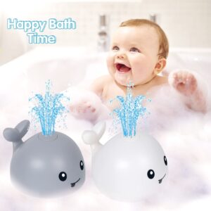 AOLIGE Baby Light Up Bath Toys for Kids （2pcs） Whale Bath Toy Sprinkler Induction Sprinkler Bathtub Toys (2PCS White & Grey Whale)