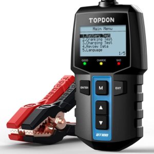 topdon car battery tester bt100 12v automotive 100-2000cca battery health faults, alternator analyzer, load cranking tester for diyers, auto repair shops, 4s stores, battery manufactures