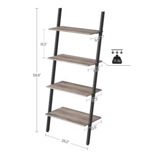 VASAGLE Ladder Shelf, 4-Tier Bookshelf, Storage Rack Shelves, for Living Room, Kitchen, Office, Steel, Stable, Sloping, Leaning Against The Wall, Industrial, Greige and Black ULLS043B02