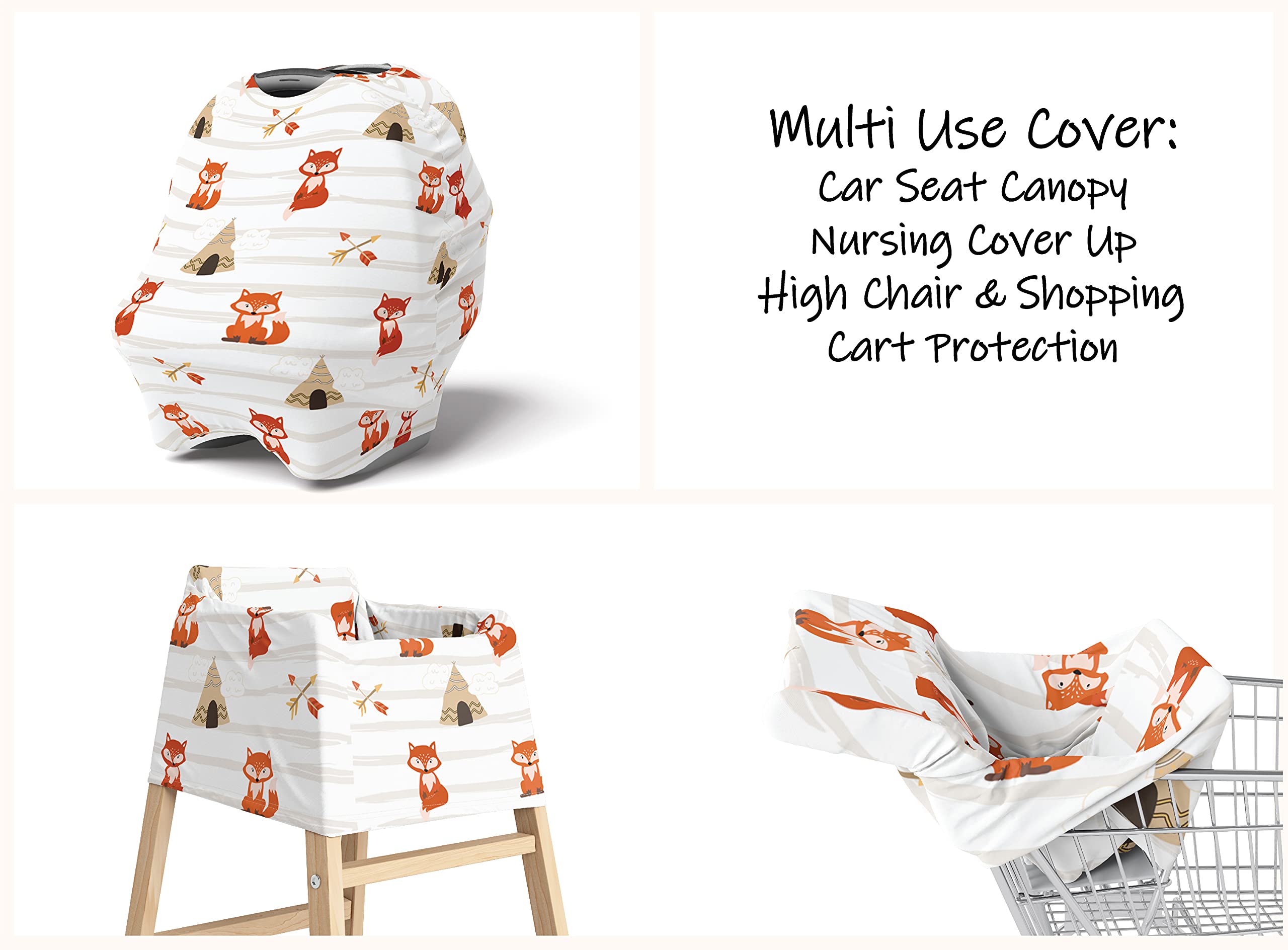 Stretchy Multi Use Cover Car Seat Canopy Woodland Teepee Fox Nursing Cover Shopping Cart Baby Cover