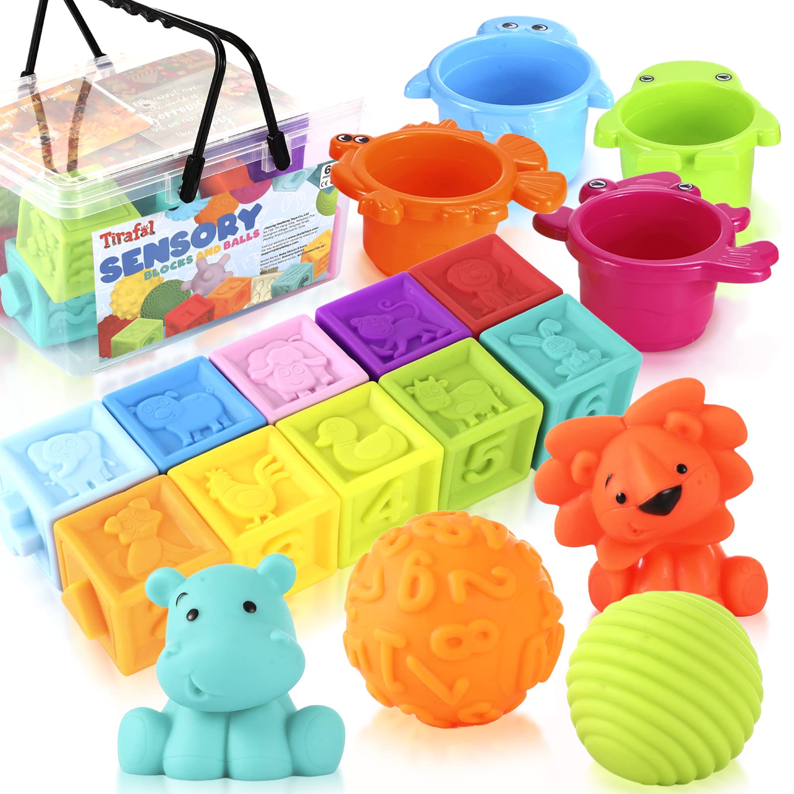 Baby Blocks&Balls 6 to 12 Months and Up Soft Building Stacking Block 18Pack,StackingToys for Toddlers, Sensory Montessori Teething Toy forInfant Boys & Girls with Numbers Animals Shapes Textures.