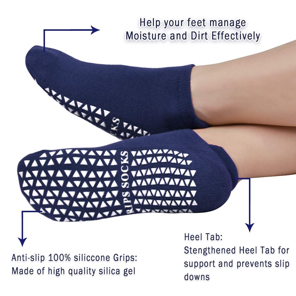 Tphon Non Slip Anti Skid Socks with Grips for Yoga Pilates Barre Fitness, Hospital Home Sticky Slipper Socks for Women Men (3 Pairs)