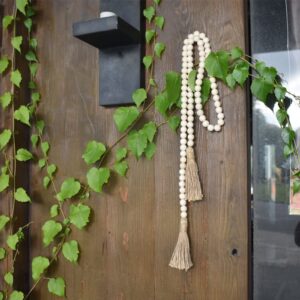 EasyBravo 58 Inch Wood Bead Garland with Tassels, Rustic Farmhouse Beads Wall Hanging Prayer Beads