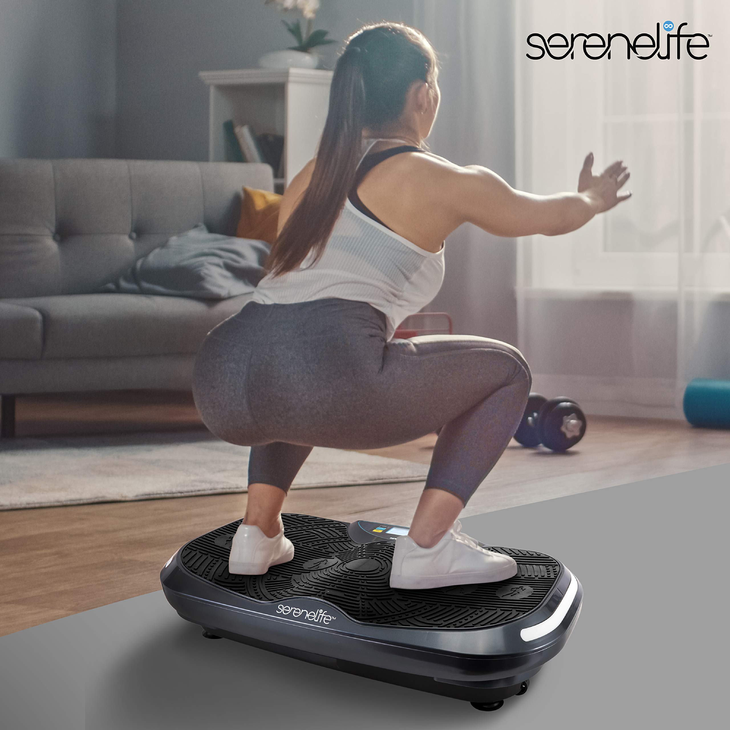 SereneLife Standing 3D Vibration Board Exercise Machine - Whole Body Workout Vibration Fitness Platform Passive Exercise - 2 Motor 3D Motion Technology, Resistance Band - Weight Loss & Toning SLVBX3