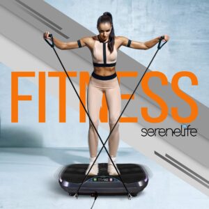 SereneLife Standing 3D Vibration Board Exercise Machine - Whole Body Workout Vibration Fitness Platform Passive Exercise - 2 Motor 3D Motion Technology, Resistance Band - Weight Loss & Toning SLVBX3