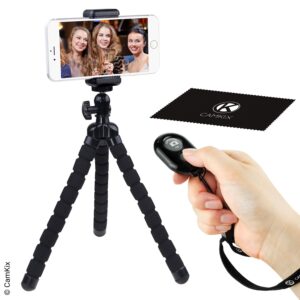 camkix flexible octopus style tripod and bluetooth remote control camera shutter - use for video calls, online meetings, vlogs, live streaming, e-learning - take photos and videos wirelessly