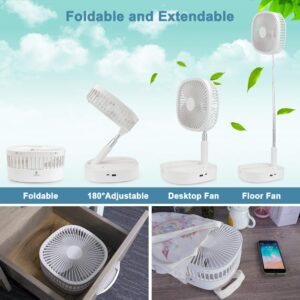 Portable Foldable Desk Table Fan, Pedestal Floor Fans with USB Rechargeable Battery Operated, Quiet Standing Fans for Home Bedroom Office Travelling Camping, White (Remote Control Included)