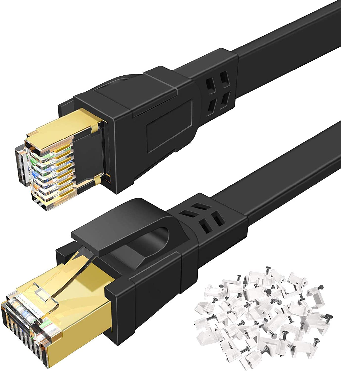 DEEGO Cat 8 Ethernet Cable 100 FT, High Speed Flat Network Cable Shielded with Gold Plated RJ45 Connector, 30AWG LAN Gaming Ethernet Cable 40Gbps 2000MHz for PS4, PS5, Ethernet Switch, Router, Modem