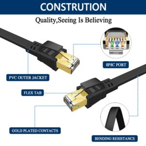 DEEGO Cat 8 Ethernet Cable 100 FT, High Speed Flat Network Cable Shielded with Gold Plated RJ45 Connector, 30AWG LAN Gaming Ethernet Cable 40Gbps 2000MHz for PS4, PS5, Ethernet Switch, Router, Modem