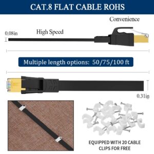 DEEGO Cat 8 Ethernet Cable 100 FT, High Speed Flat Network Cable Shielded with Gold Plated RJ45 Connector, 30AWG LAN Gaming Ethernet Cable 40Gbps 2000MHz for PS4, PS5, Ethernet Switch, Router, Modem