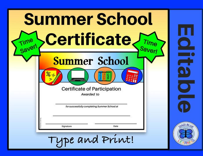 Summer School Certificate Academic Theme