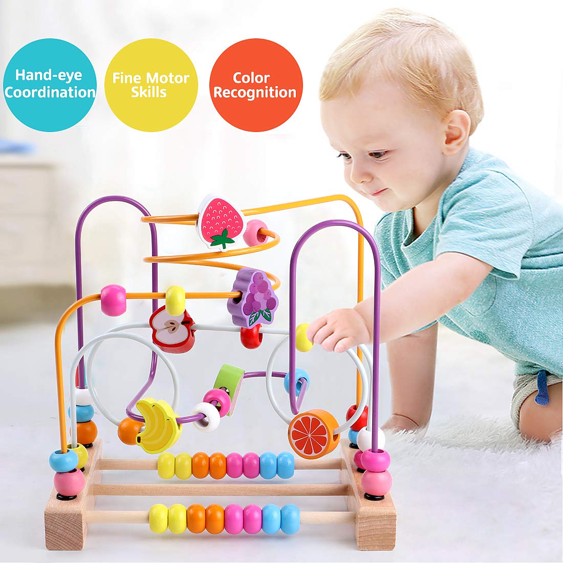 Lewo Bead Maze Wooden Baby Toddler Toys Roller Coaster Abacus Preschool Educational Toys Birthday Gifts for Toddlers Kids Boys Girls