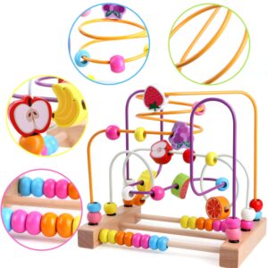 Lewo Bead Maze Wooden Baby Toddler Toys Roller Coaster Abacus Preschool Educational Toys Birthday Gifts for Toddlers Kids Boys Girls