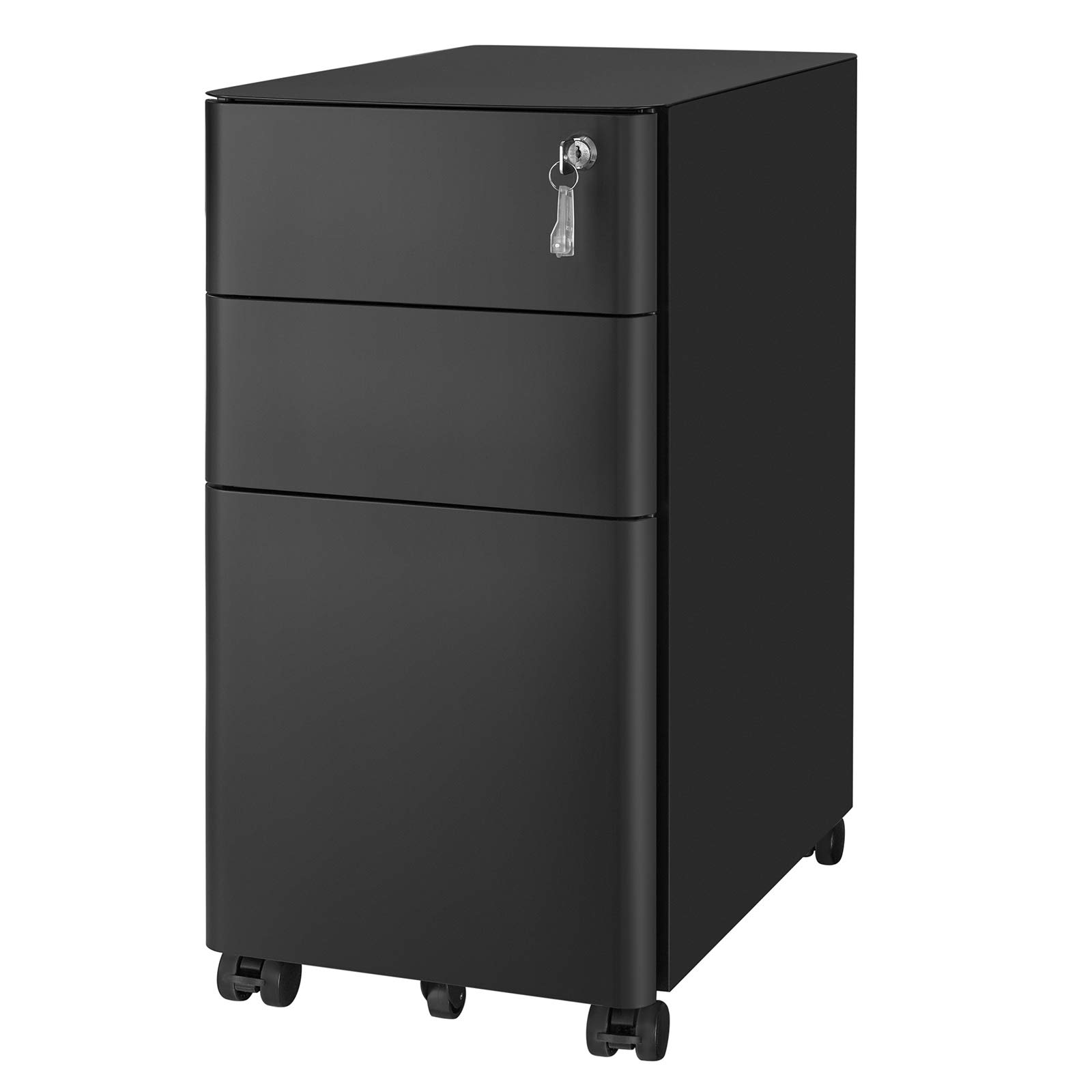 SONGMICS File Cabinet, Steel Filing Cabinet with 3 Drawer, Mobile Pedestal Cabinet Under Desk, with Lock, Fully Assembled Except Casters, Black UOFC030B01