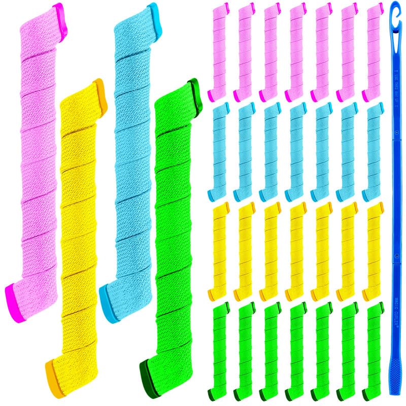 42 Pieces Spiral Curlers Wave Curls Kit, No Heat Hair Curlers Styling, 40 Pieces Hair Curler Rollers Curling Rods 2 Pieces Styling Hooks for Hair Supplies (7.87 Inch)