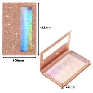 2 Packs 5 Pairs False Eyelash Storage Book Box Empty Glitter False Eyelash Storage Case Lash Storage Container Makeup Display Lash Holder Portable Travel Lash Catalog for Women Girls, Rose Gold