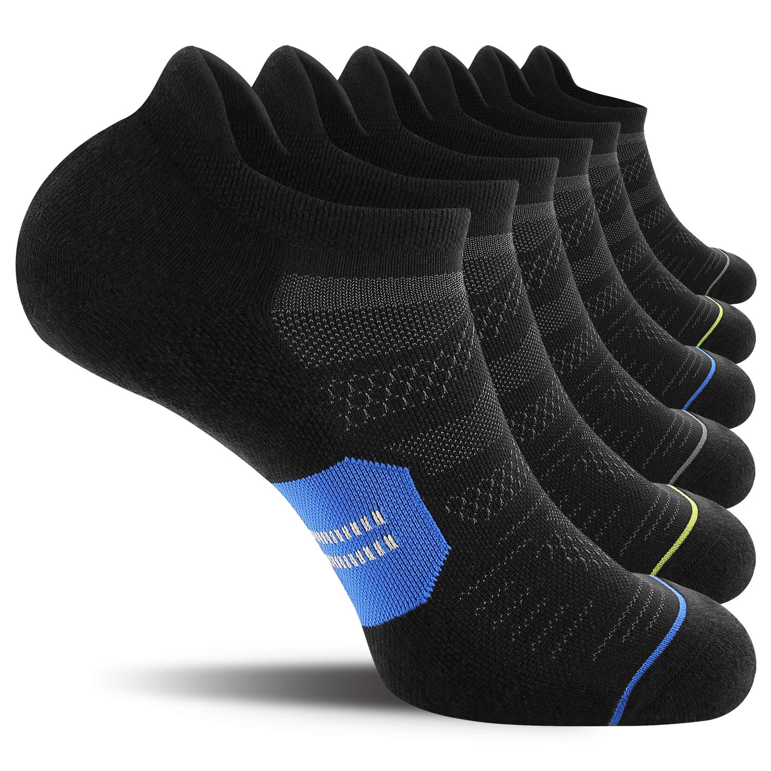 CelerSport 6 Pack Men's Running Ankle Socks with Cushion, Low Cut Athletic Sport Tab Socks, Mixed Black, Shoe Size: 12-15