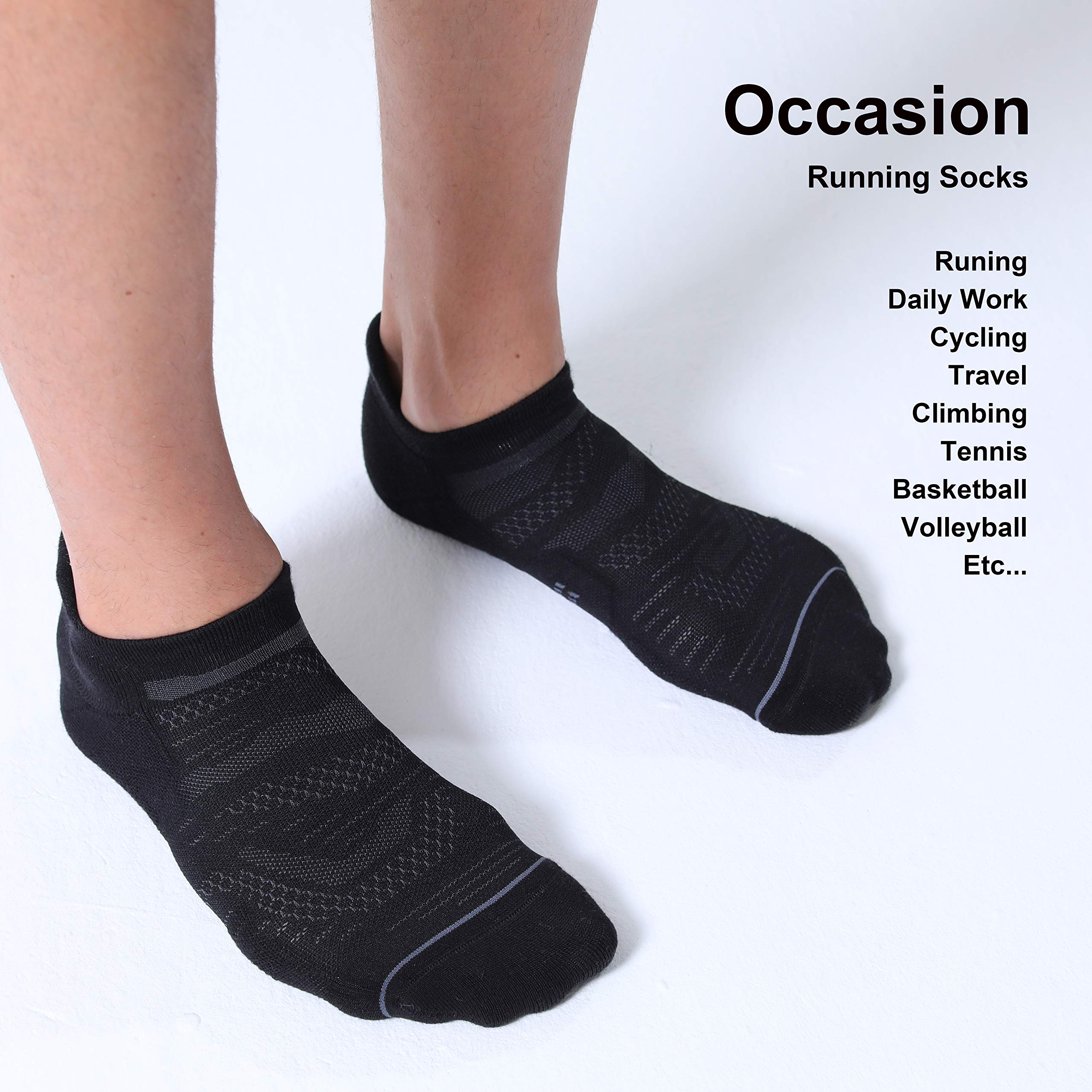 CelerSport 6 Pack Men's Running Ankle Socks with Cushion, Low Cut Athletic Sport Tab Socks, Mixed Black, Shoe Size: 12-15