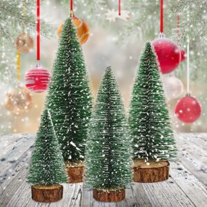 Artificial Mini Christmas Tree,4pcs Bottle Brush Christmas Tree with 1pc String Lights Contains 30 LEDs, Small Sisal Trees with Wooden Bases,Xmas Holiday Decor