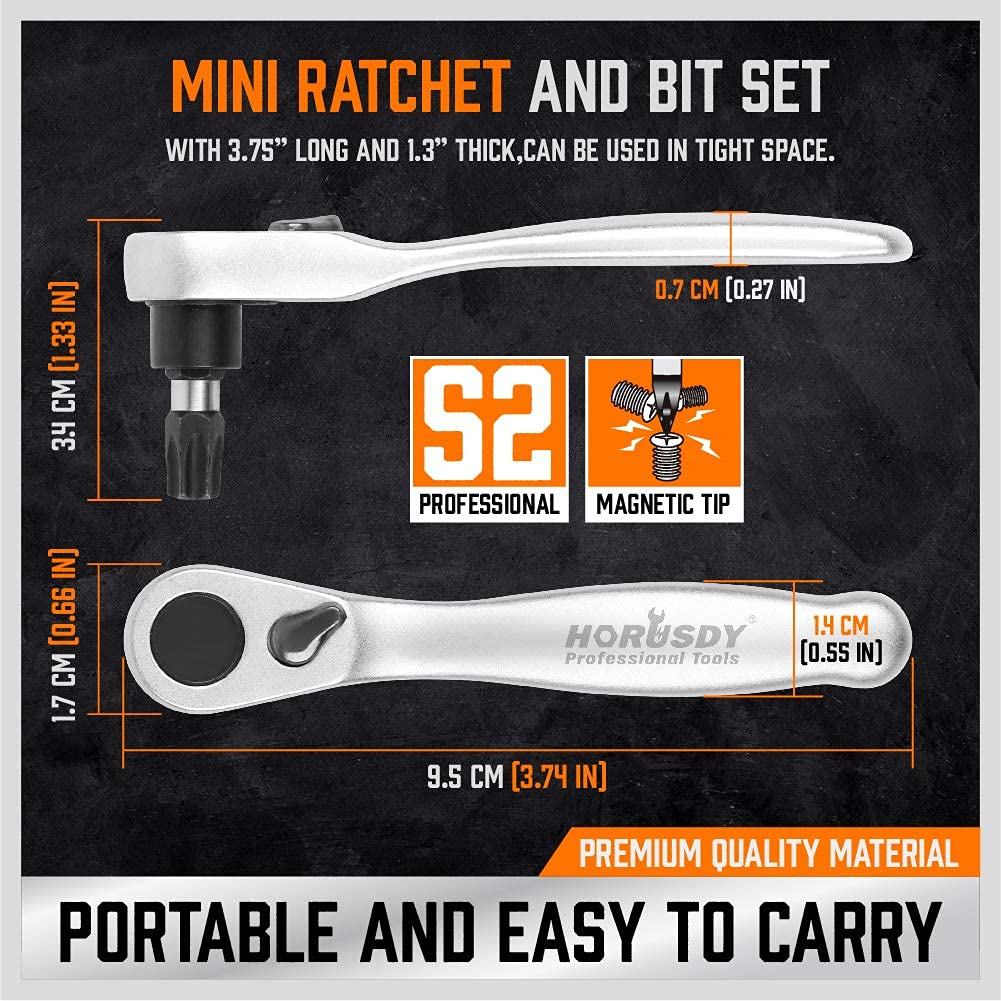 SEDY 42-Pieces Mini Ratchet Screwdriver and Bit Set, Waterproof Case 1/4-Inch Mini Ratchet Screwdriver and S2 Bits Kit with Extension Bit Holder, Pocket Size