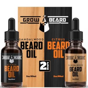 beard oil for men, beard growth oil, beard care, best beard oil, all natural, sandalwood & citrus scent, mens gifts (2 pack of 2 oz)