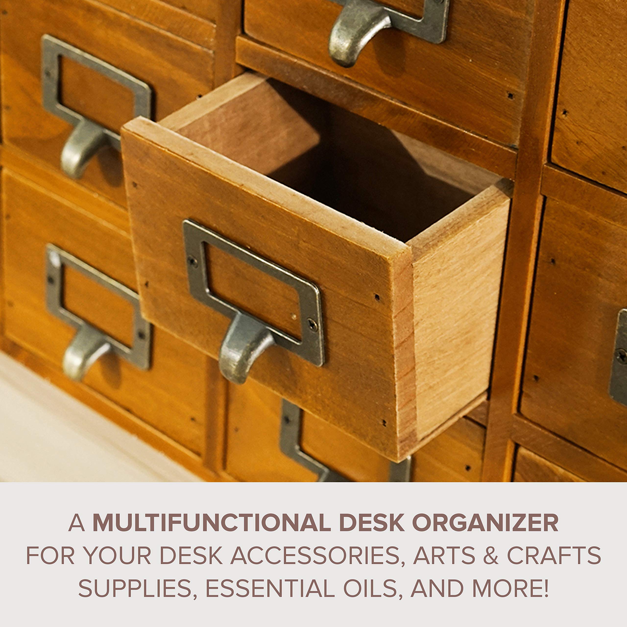 Card Catalog Desk Drawer Organizer - Wooden Storage Box with 16 Drawers - Home Office Desk Organizer Curio Cabinet - Rustic Drawers Dressers for Countertop- Apothecary Cabinet Tea Coffee Pod Storage