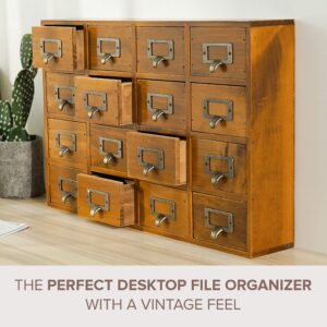 Card Catalog Desk Drawer Organizer - Wooden Storage Box with 16 Drawers - Home Office Desk Organizer Curio Cabinet - Rustic Drawers Dressers for Countertop- Apothecary Cabinet Tea Coffee Pod Storage