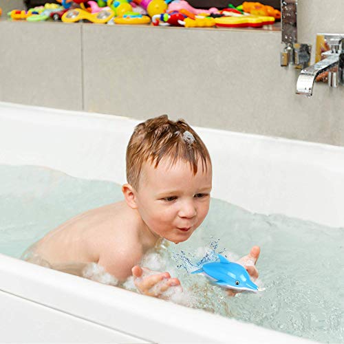 ArtCreativity Pullback String Dolphin Bath Tub Toys for Kids, Set of 4, Swimming Dolphin Water Toys for Bathtub, Pool, and Lake Fun, Adorable Aquarium Birthday Party Favors for Boys and Girls