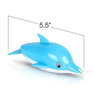 ArtCreativity Pullback String Dolphin Bath Tub Toys for Kids, Set of 4, Swimming Dolphin Water Toys for Bathtub, Pool, and Lake Fun, Adorable Aquarium Birthday Party Favors for Boys and Girls