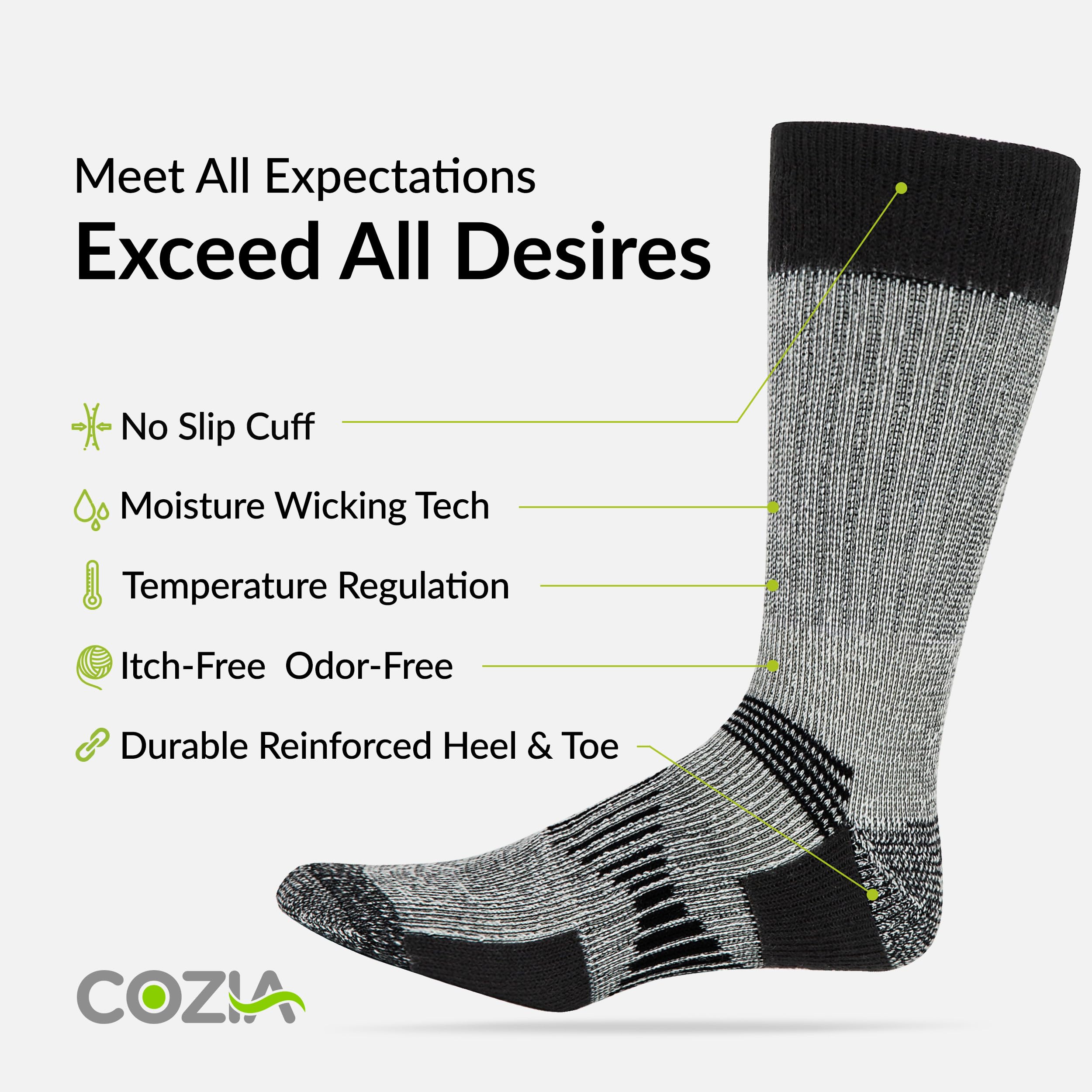 COZIA Merino Wool Socks for Men and Women Warm thermal Boot Hiking Socks 3 Pairs ML