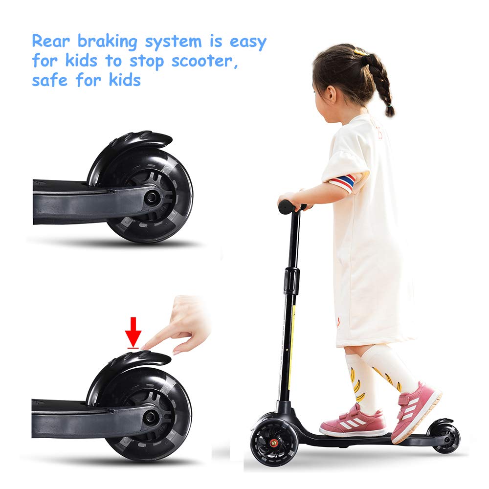 Toddler Scooter for Kids 3 Wheels Scooter for Boys Girls Kick Scooter with PU Flashing Wheels, Adjustable Height, Lean to Steer,Fits Children Ages 2-5 Years Old, Black