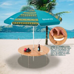 KingCamp Bamboo Round Folding Table Camping Table for Teepee Bell Tent 3 Fold Portable Camp Table with Heavy Duty Adjustable Height Aluminum Leg for Camping Picnic Indoor & Outdoor Card Game Dinning